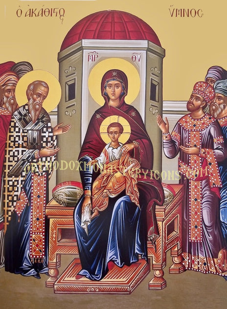 Greek orthodox icon of Theotokos of "The Akathist" (2 ...